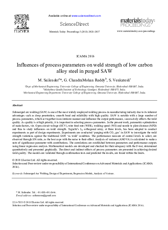 (PDF) Influences of process parameters on weld strength of low carbon ...