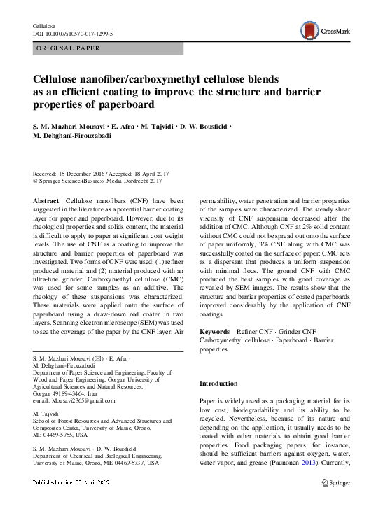 (PDF) Cellulose nanofiber/carboxymethyl cellulose blends as an efficient coating to improve the ...