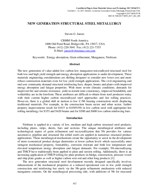(PDF) New Generation Structural Steel Metallurgy