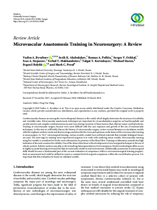 (PDF) Microvascular Anastomosis Training in Neurosurgery: A Review