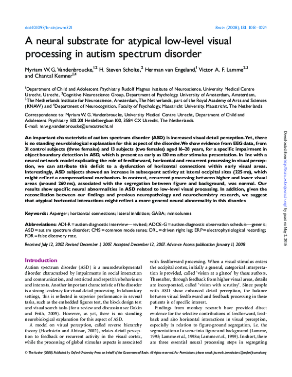 (PDF) A neural substrate for atypical low-level visual processing in autism spectrum disorder