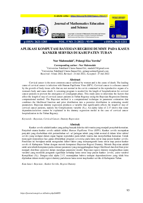 (PDF) Aplikasi Komputasi Bayesian Regresi Dummy Pada Kasus Kanker ...