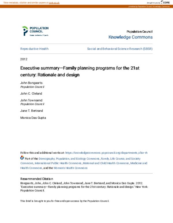 (PDF) Executive summary—Family planning programs for the 21st century ...