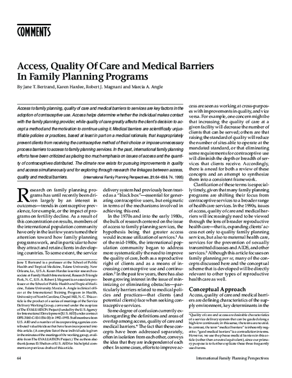 (PDF) Access, Quality Of Care and Medical Barriers In Family Planning ...