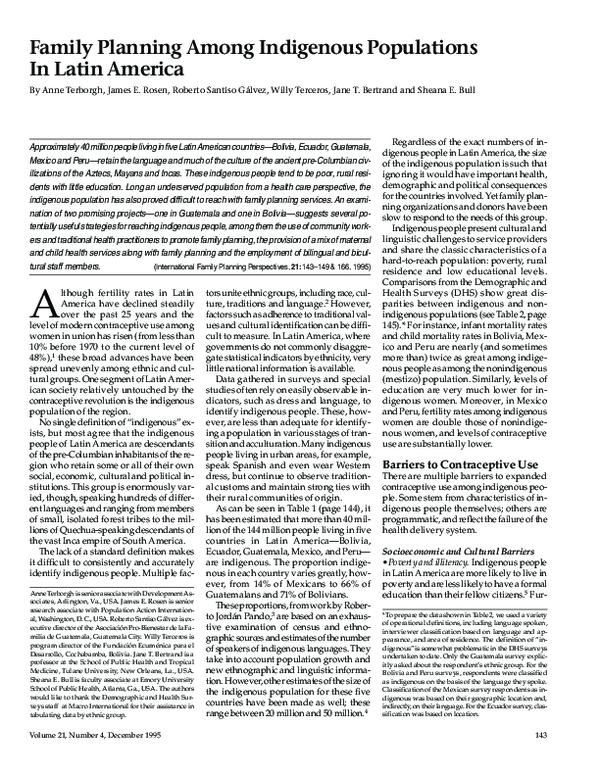 (PDF) Family Planning Among Indigenous Populations In Latin America