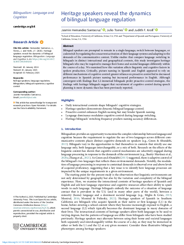 (PDF) Heritage speakers reveal the dynamics of bilingual language ...