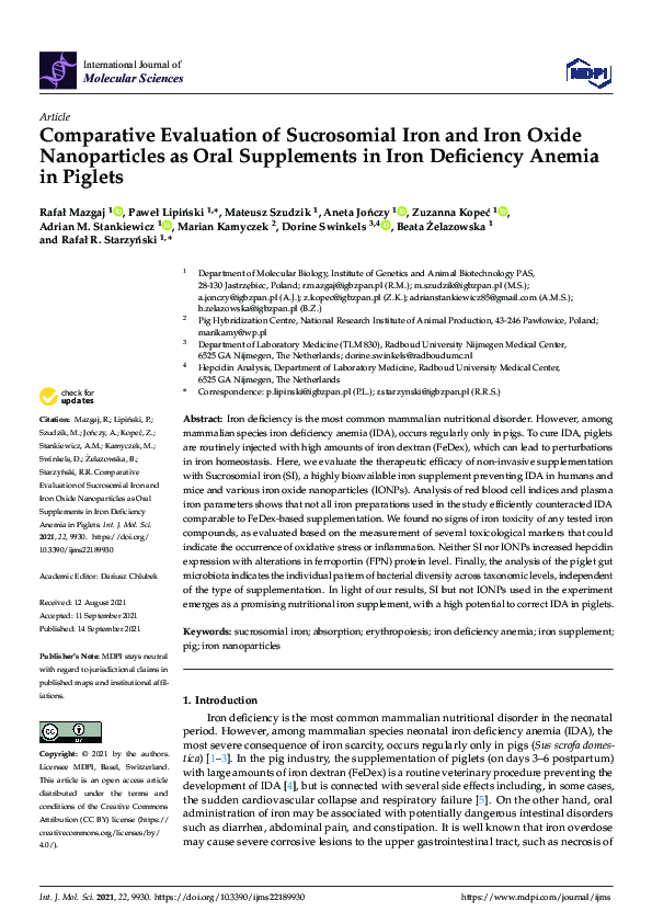 (PDF) Comparative Evaluation of Sucrosomial Iron and Iron Oxide ...