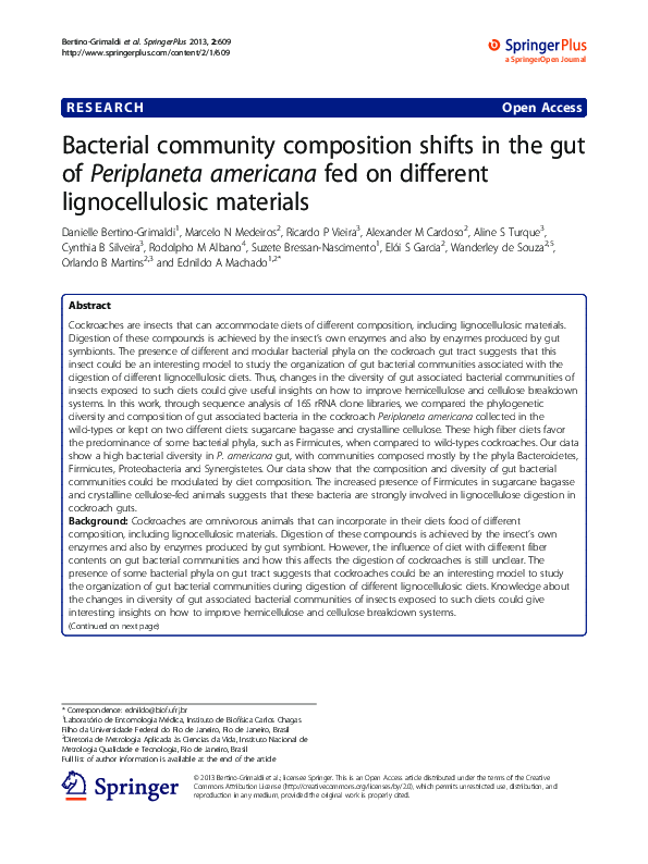 (PDF) Bacterial community composition shifts in the gut of Periplaneta americana fed on ...