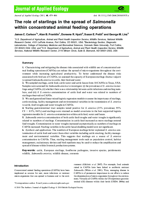 (PDF) The role of starlings in the spread of Salmonella within ...