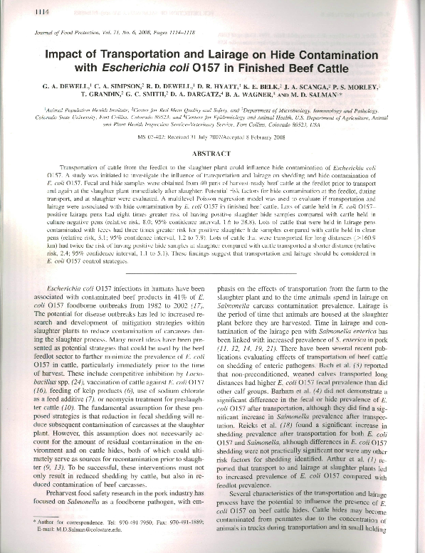 (PDF) Impact of Transportation and Lairage on Hide Contamination with ...