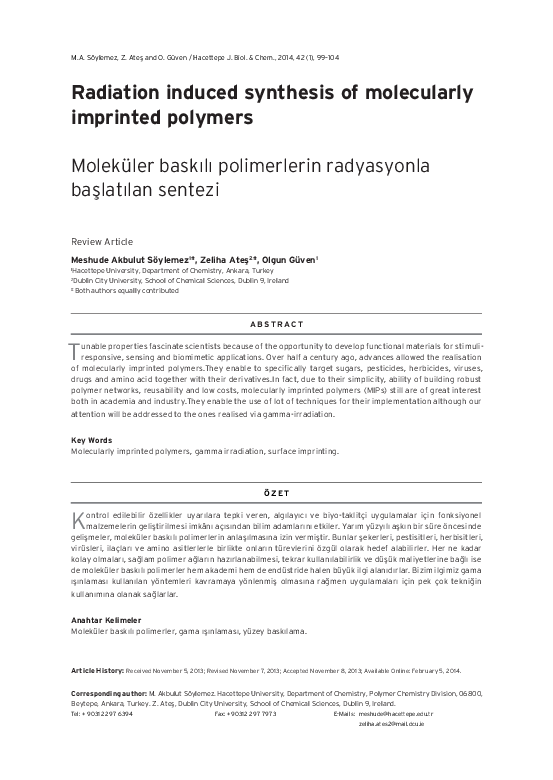 (PDF) Radiation induced synthesis of molecularly imprinted polymers