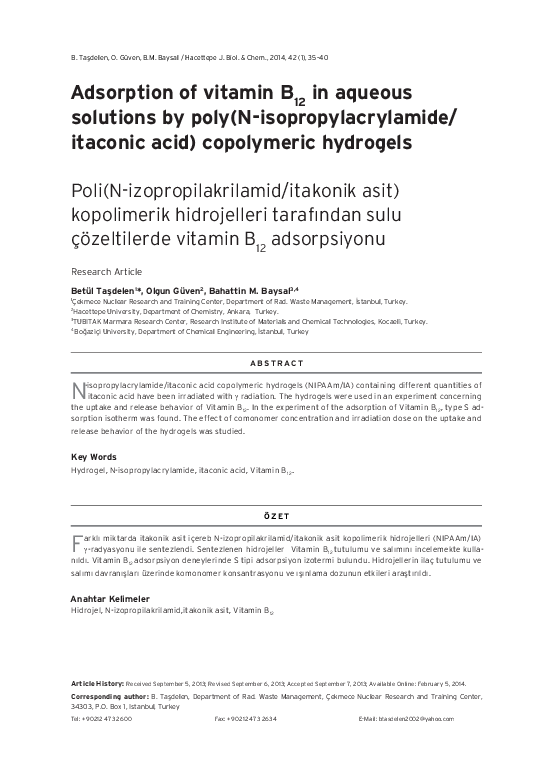(PDF) Adsorption of vitamin B12 in aqueous solutions by poly(N ...