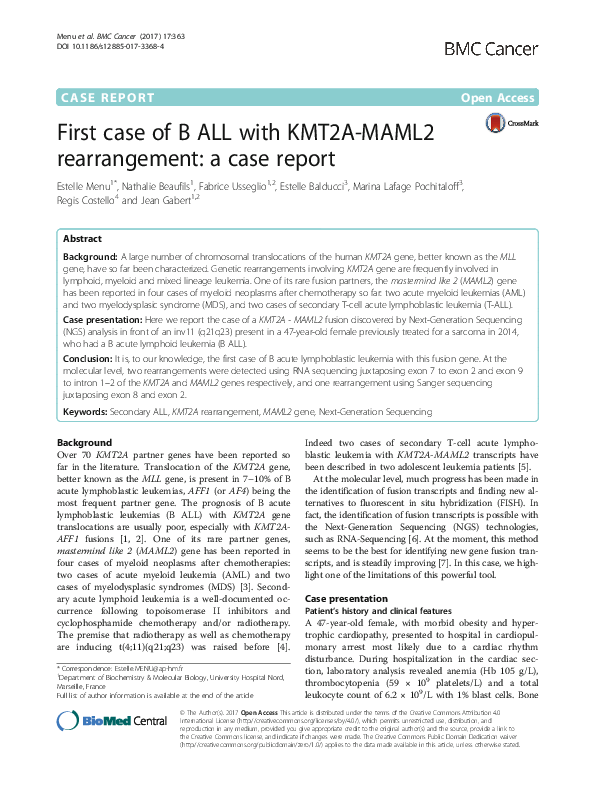 (PDF) First case of B ALL with KMT2A-MAML2 rearrangement: a case report