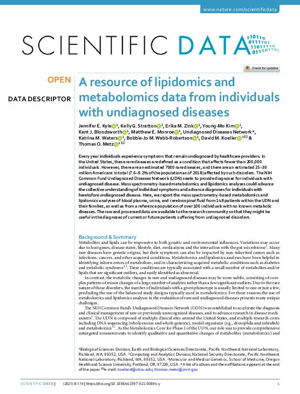 (PDF) A resource of lipidomics and metabolomics data from individuals ...