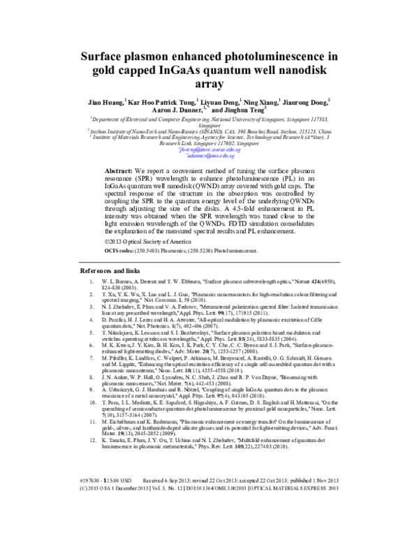 (PDF) Surface plasmon enhanced photoluminescence in amorphous silicon ...
