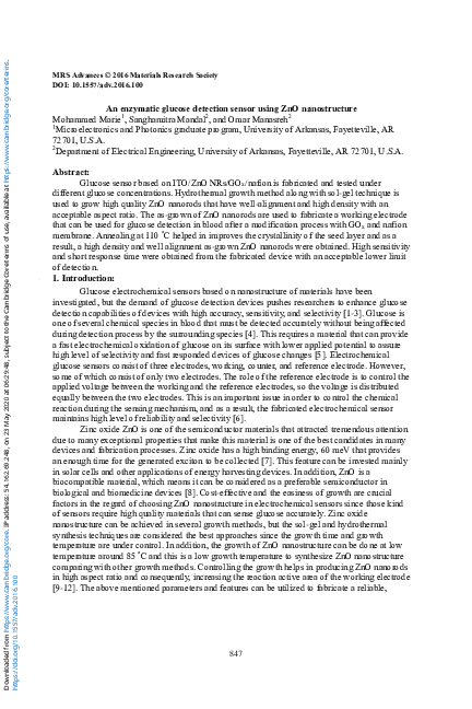 (PDF) An enzymatic glucose detection sensor using ZnO nanostructure