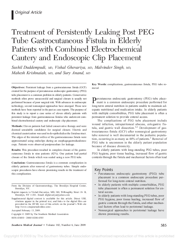(PDF) Treatment of Persistently Leaking Post PEG Tube Gastrocutaneous ...
