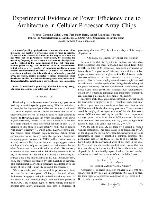 (PDF) Experimental Evidence of Power Efficiency due to Architecture in Cellular Processor Array ...
