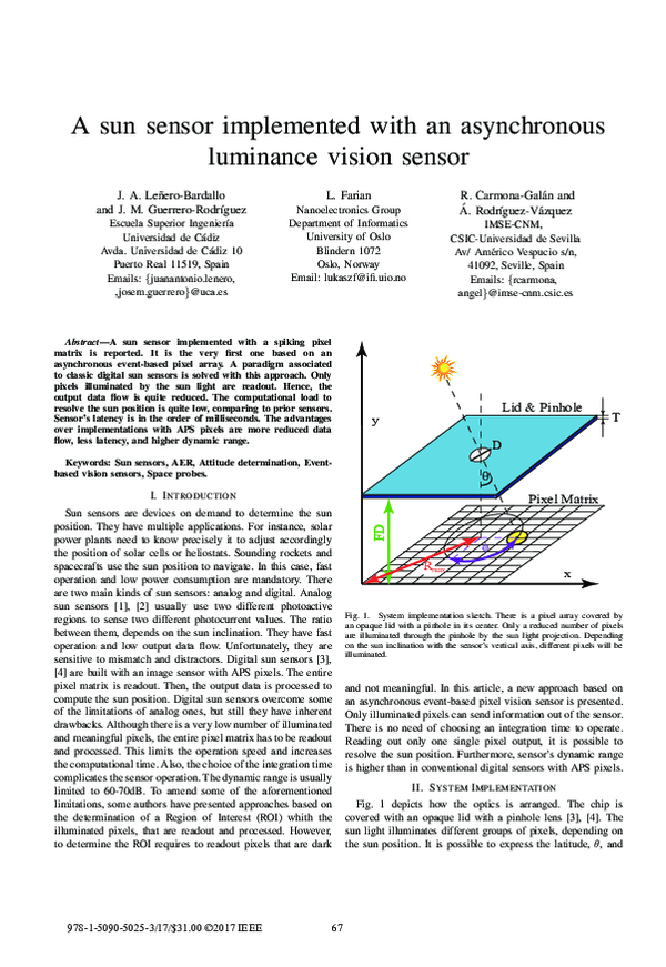 (PDF) A sun sensor implemented with an asynchronous luminance vision sensor