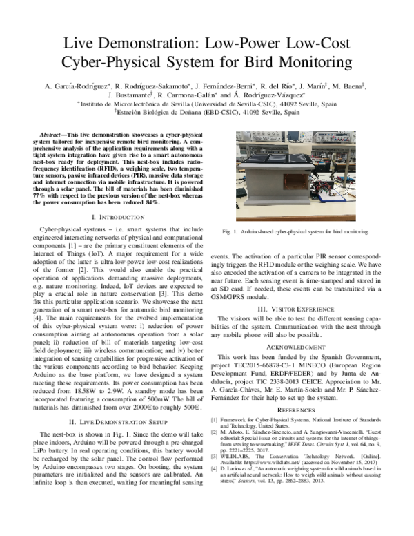 (PDF) Live Demonstration: Low-Power Low-Cost Cyber-Physical System for Bird Monitoring