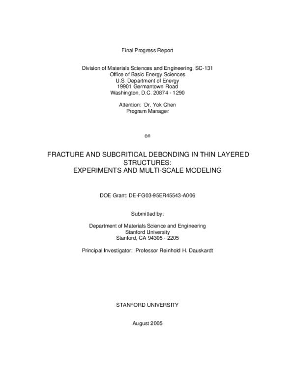 (PDF) Final Progress Report: FRACTURE AND SUBCRITICAL DEBONDING IN THIN LAYERED STRUCTURES ...