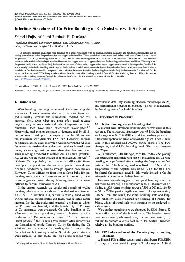 (PDF) Interface Structure of Cu Wire Bonding on Cu Substrate with Sn ...