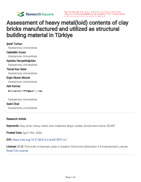(PDF) Assessment of heavy metal(loid) contents of clay bricks ...
