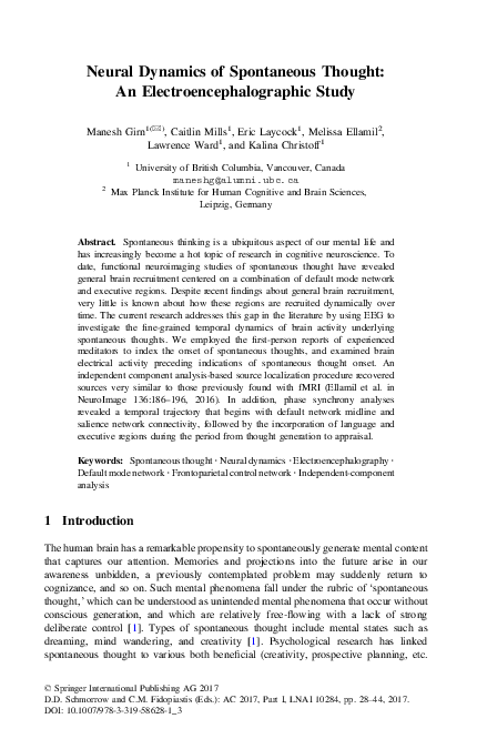 (PDF) Neural Dynamics of Spontaneous Thought: An Electroencephalographic Study