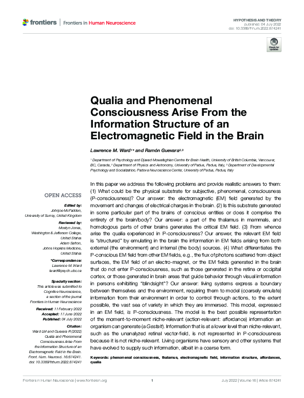 (PDF) Qualia and Phenomenal Consciousness Arise From the Information ...