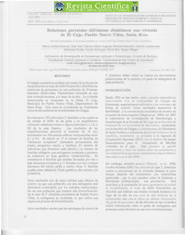 (PDF) Relaciones parentales de Triatoma dimidiataen una vivienda de El ...