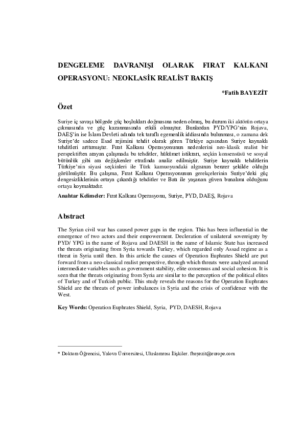 (PDF) Dengeleme Davranişi Olarak Firat Kalkani Operasyonu: Neoklasi̇k ...