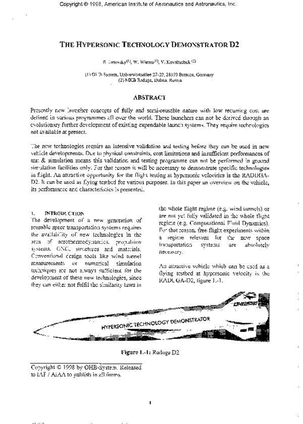 (PDF) The hypersonic technology demonstrator D2