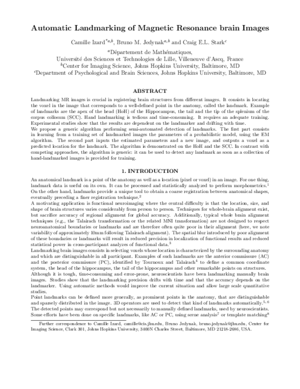 (PDF) Automatic landmarking of magnetic resonance brain images