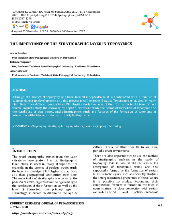 (PDF) The Importance of the Stratigraphic Layer in Toponymics