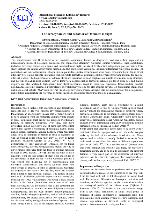 (PDF) The aerodynamics and behavior of Odonates in flight