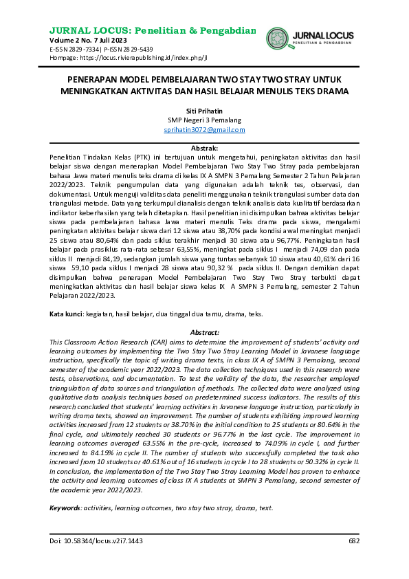 (PDF) Penerapan Model Pembelajaran Two Stay Two Stray Untuk Meningkatkan Aktivitas Dan Hasil ...