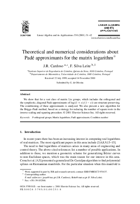(PDF) Theoretical and numerical considerations about Padé approximants for the matrix logarithm