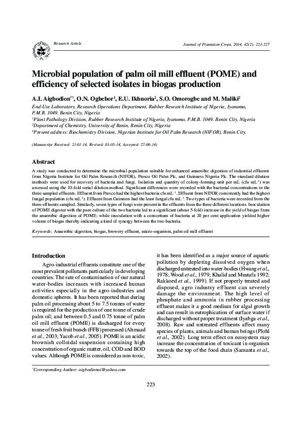 (PDF) Microbial population of palm oil mill effluent (POME) and ...