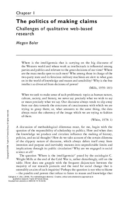 (PDF) "The politics of making claims: Challenges of qualitative web-based research"