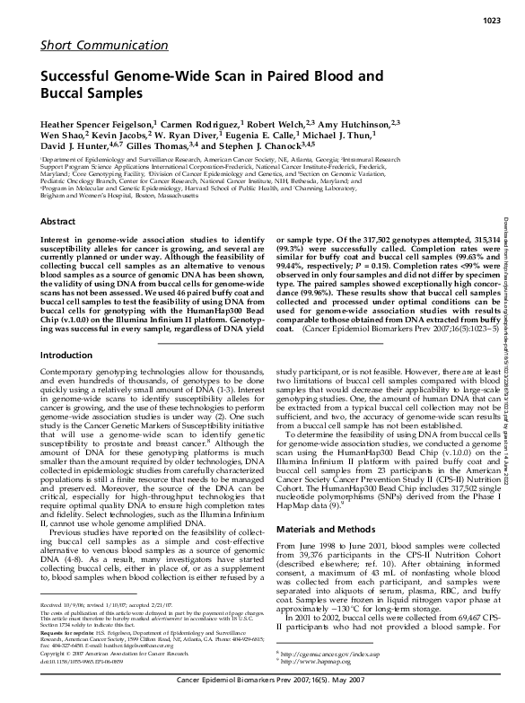 (PDF) Successful Genome-Wide Scan in Paired Blood and Buccal Samples