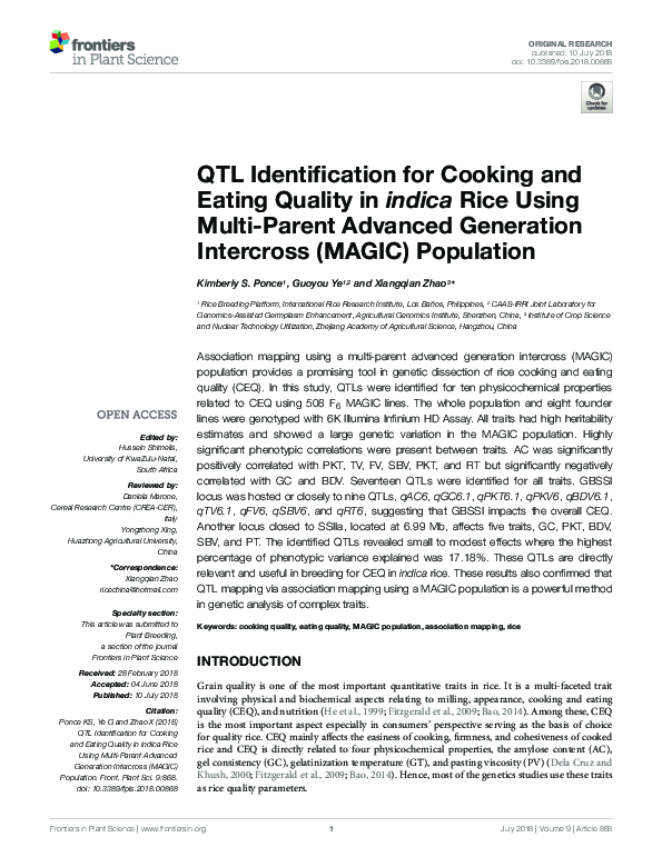 (PDF) QTL Identification for Cooking and Eating Quality in indica Rice ...