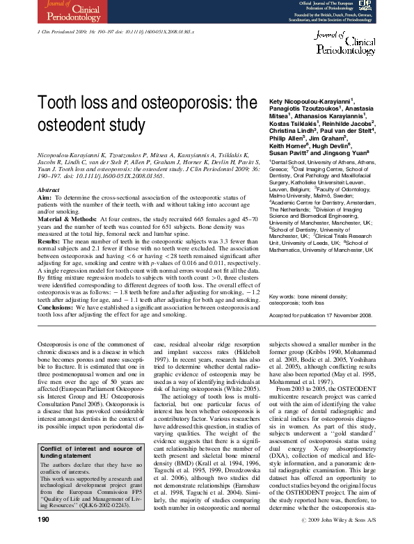 (PDF) Tooth loss and osteoporosis: the osteodent study