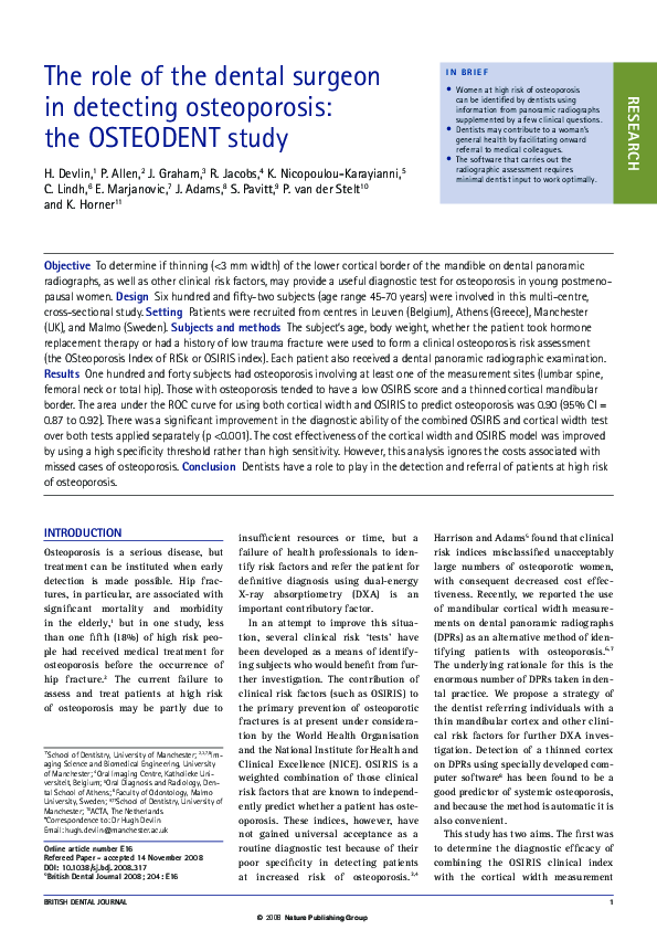 (PDF) The role of the dental surgeon in detecting osteoporosis: the ...