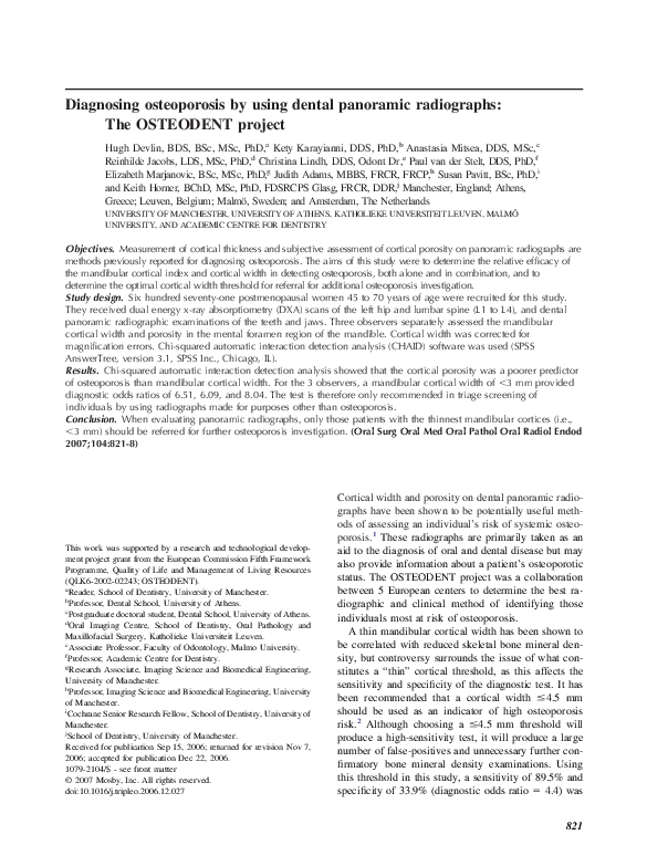 (PDF) Diagnosing osteoporosis by using dental panoramic radiographs ...