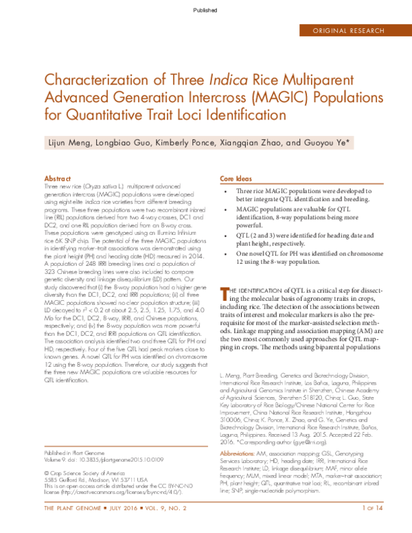 Characterization of Three Indica Rice Multiparent Advanced Generation ...
