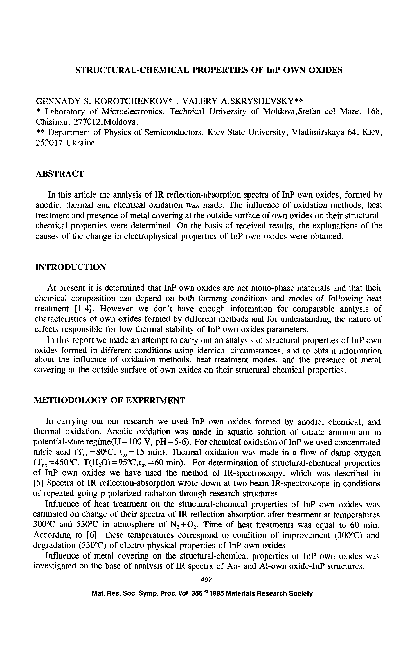 (PDF) Structural-Chemical Properties of InP Own Oxides
