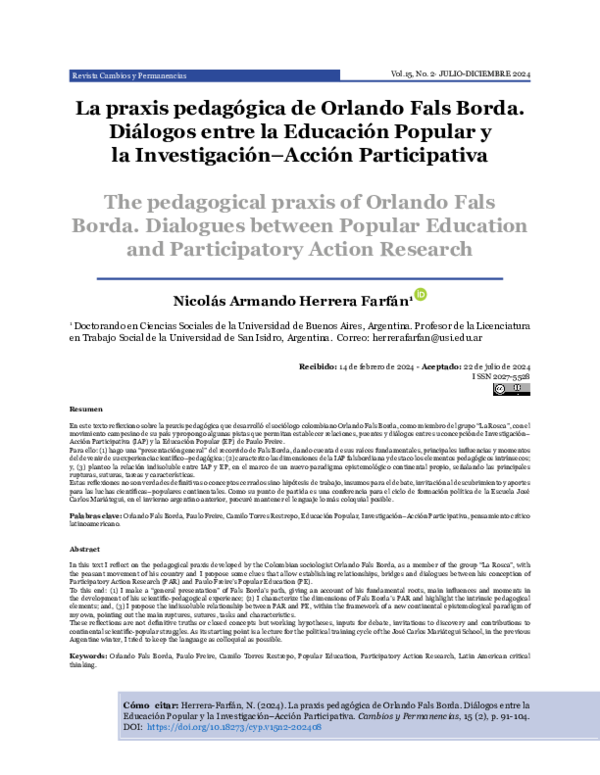 (PDF) La praxis pedagógica de Orlando Fals Borda. Diálogos entre la ...