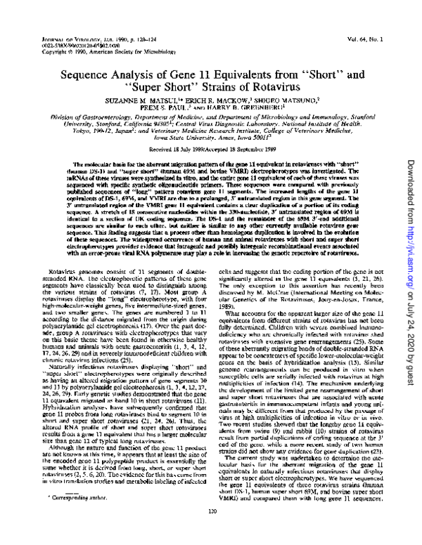 (PDF) Sequence analysis of gene 11 equivalents from "short" and "super short" strains of rotavirus