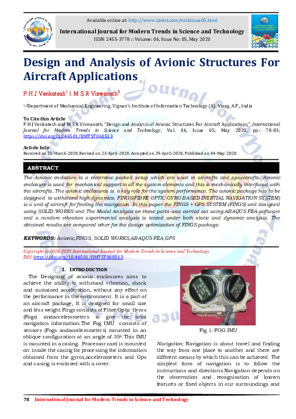 (PDF) Design and Analysis of Avionic Structures For Aircraft Applications