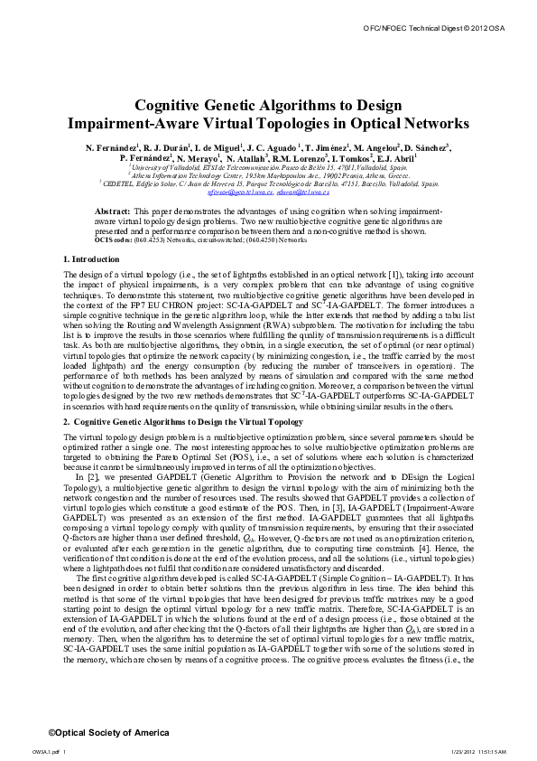 (PDF) Cognitive Genetic Algorithms to Design Impairment-Aware Virtual ...